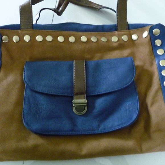 MMS Design Studio | Bags | Mms Royal Blue Light Brown Faux Leather With ...
